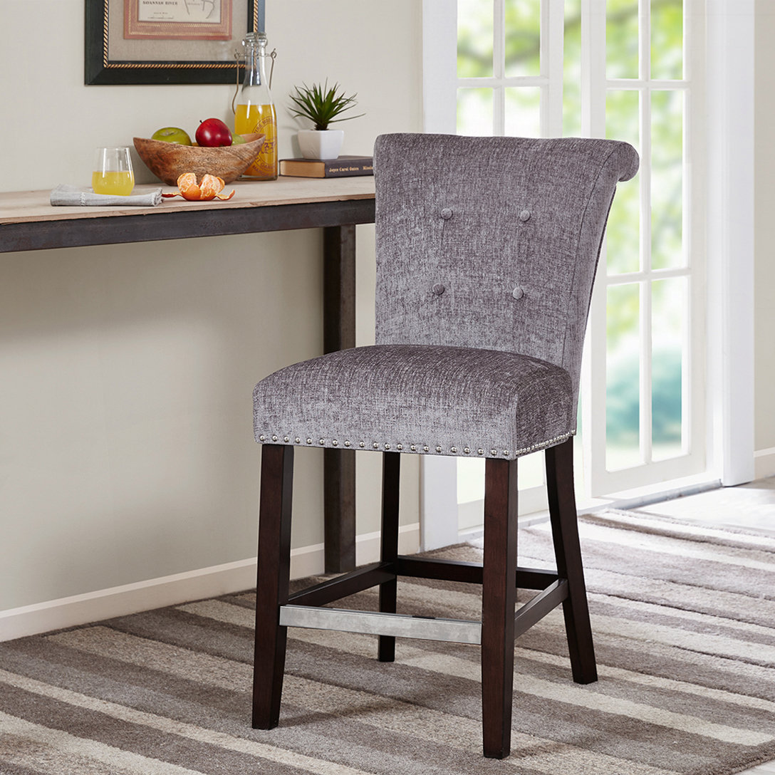 Canora Grey Polyester Upholstered Bar Stools with Tufted Upholstered ...