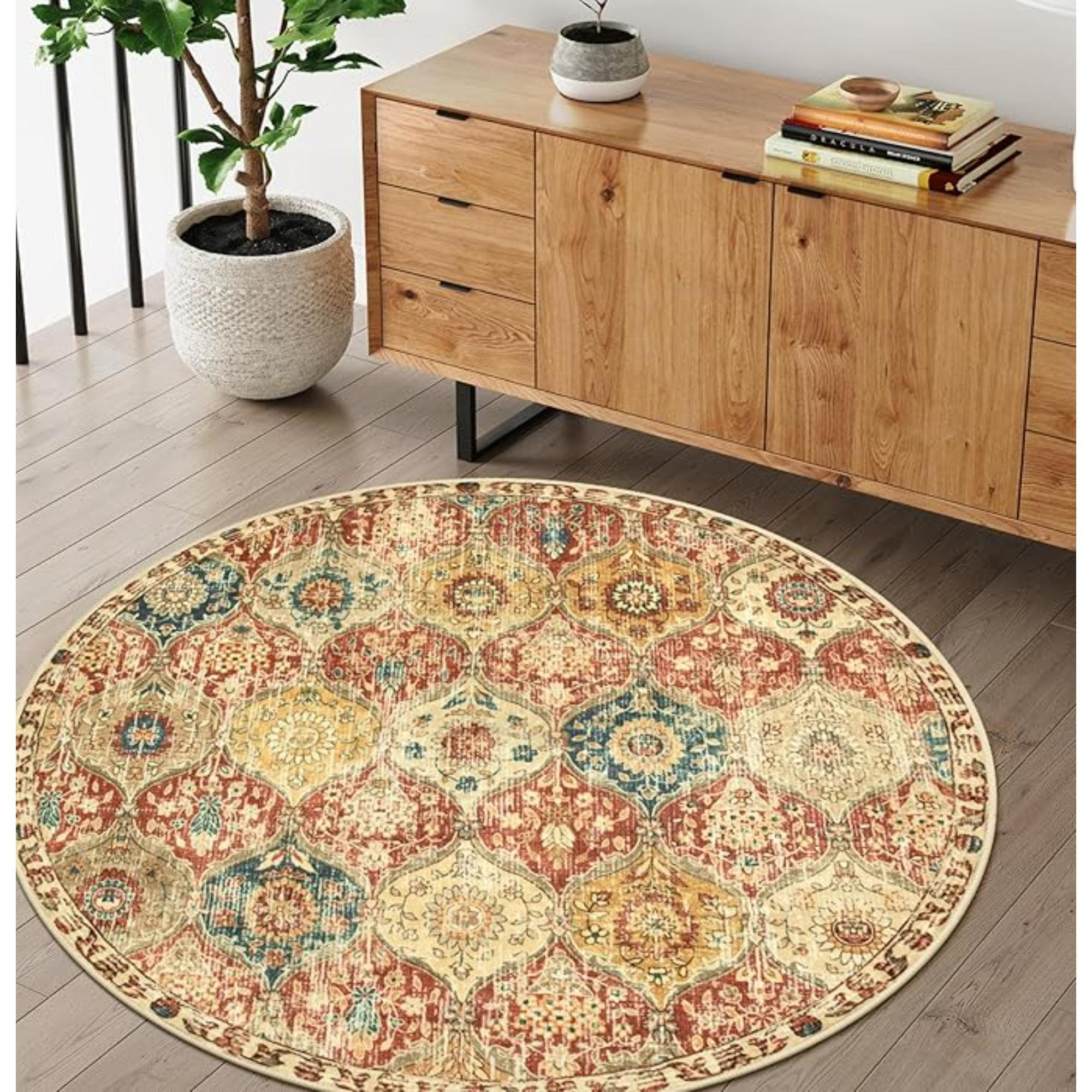Bungalow Rose Moroccan Trellis Round Area Rugs, Washable Small Round ...
