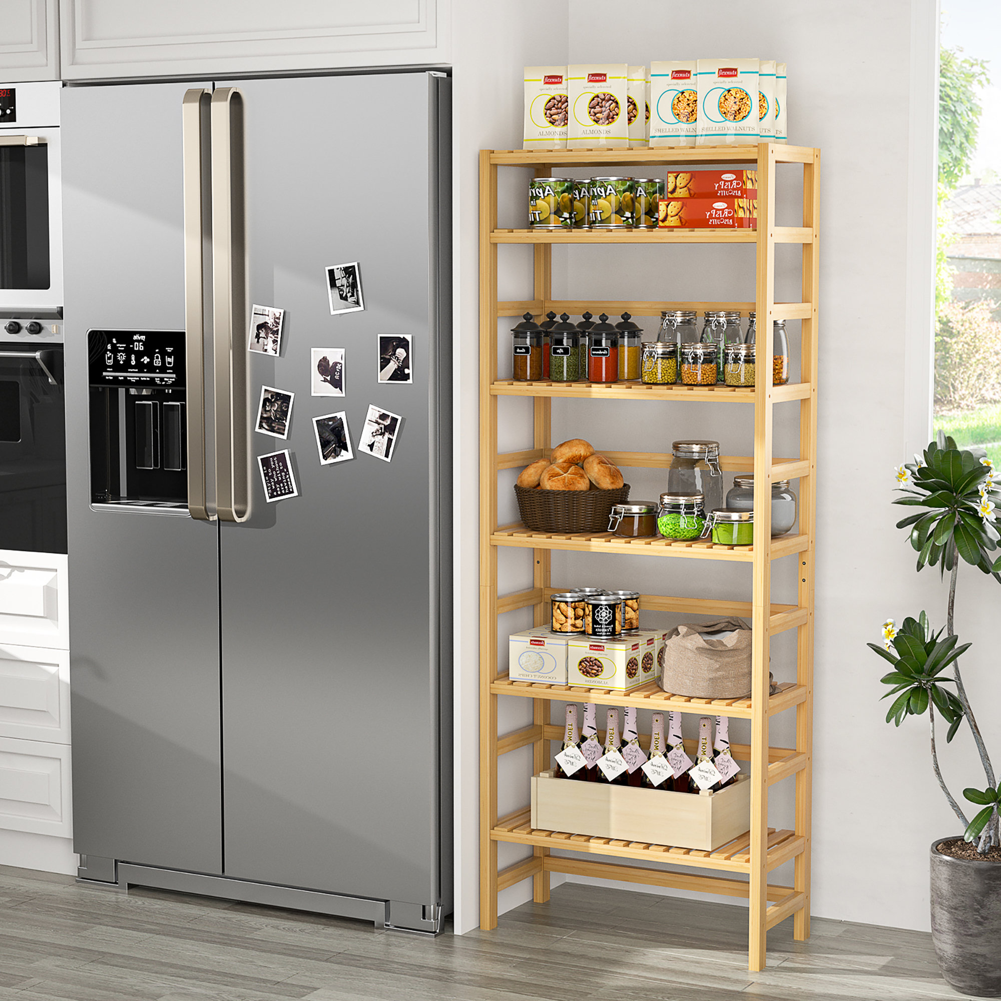 Rebrilliant 6-Tier Bamboo Adjustable 63.4” Tall Bookcase Book Shelf ...