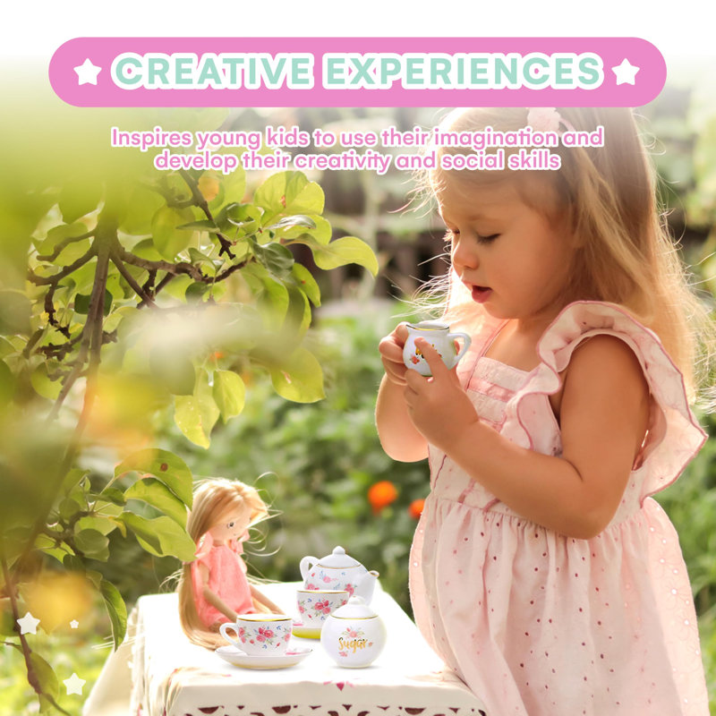 Astoria Grand Porcelain Tea Set Tea Set With Pink Picnic Basket - Real ...