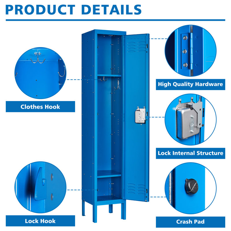 Steelcube Metal 1 - Tier 12'' Gym & Locker Room Locker with Padlock ...