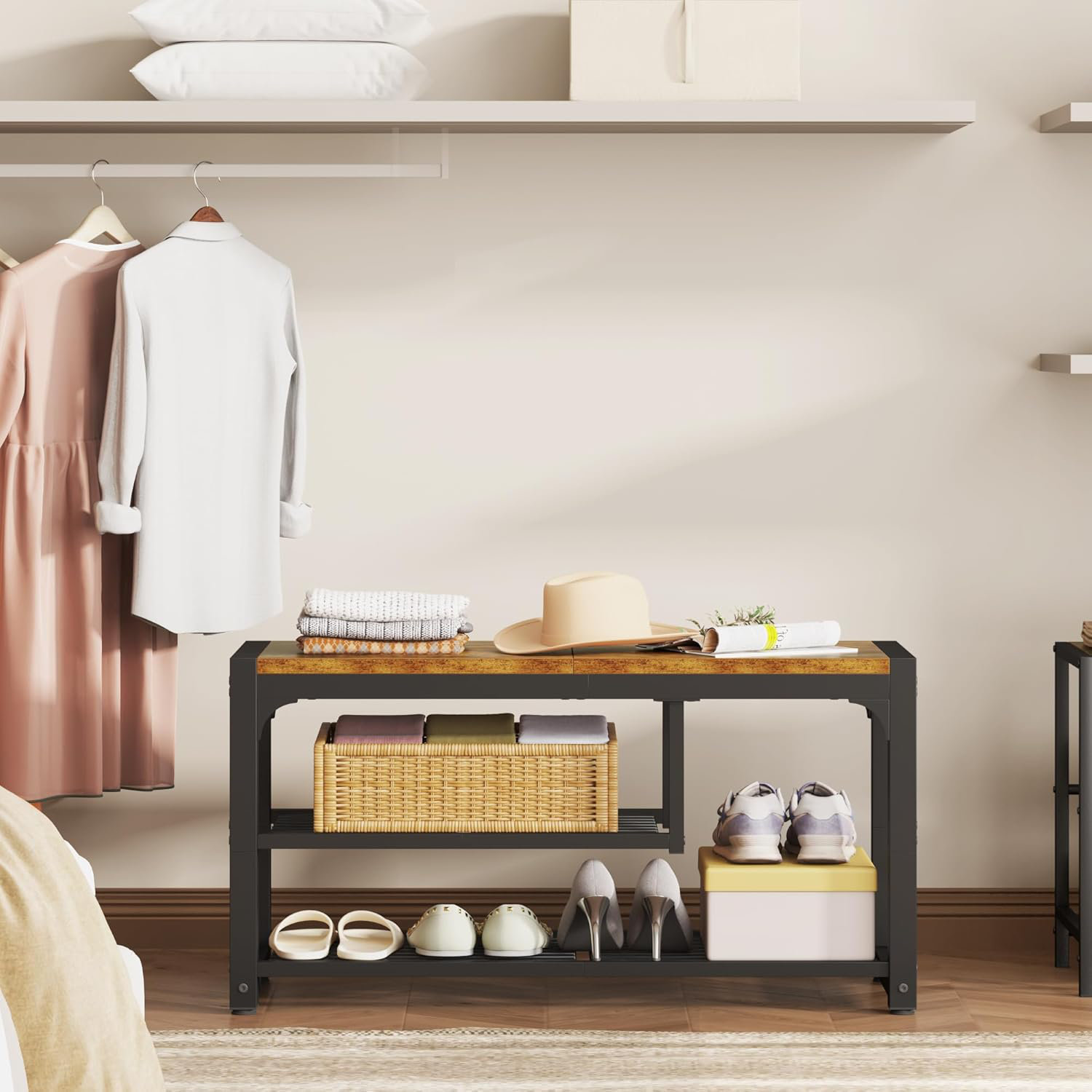 ERTCHUE RIED Entryway 3-Tier Shoe Bench With Mesh Shelves And Boot ...