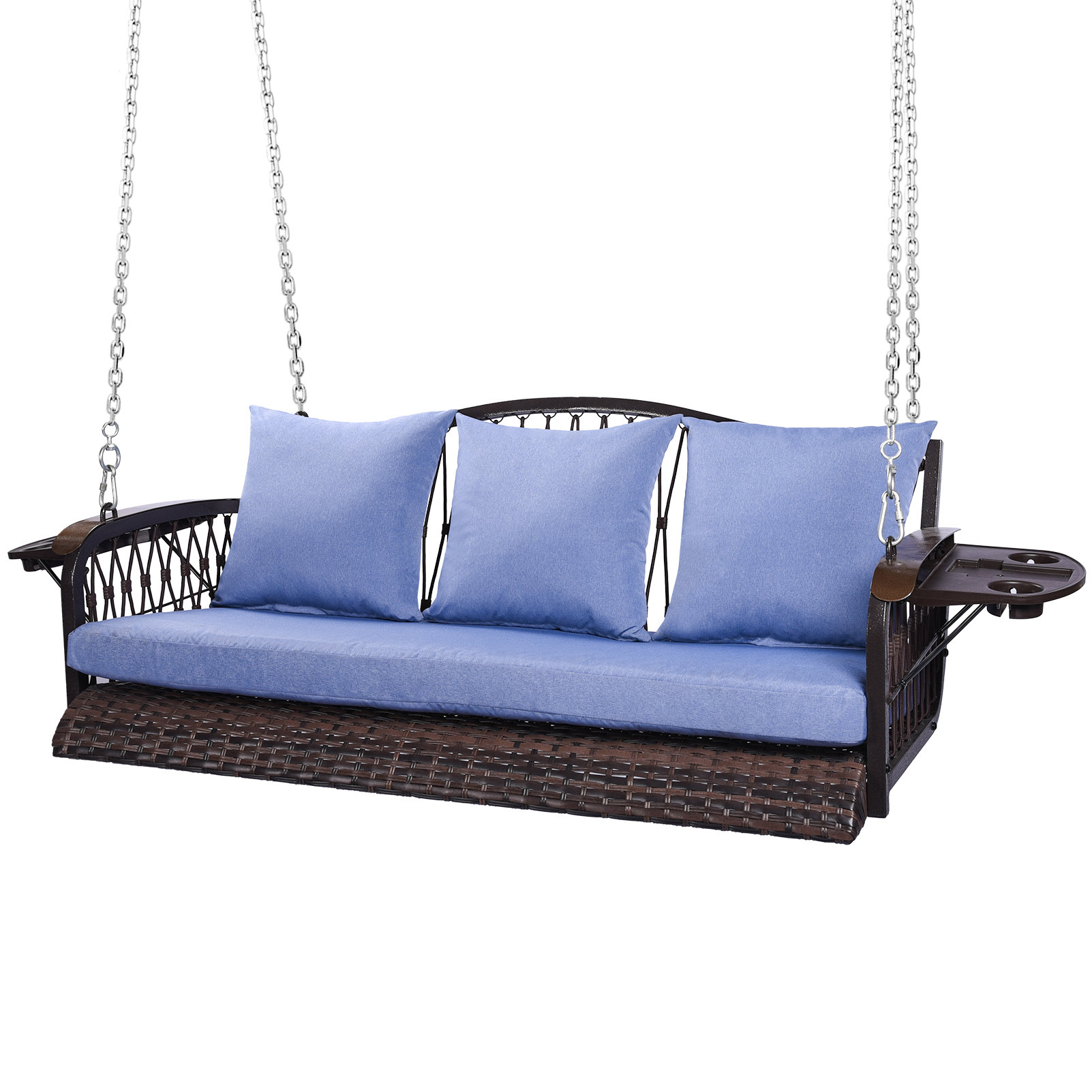Winston Porter Wicker 3-Seat Porch Swing Heavy Duty 900 Lbs With Cushions & 8.9Ft Chains | Wayfair