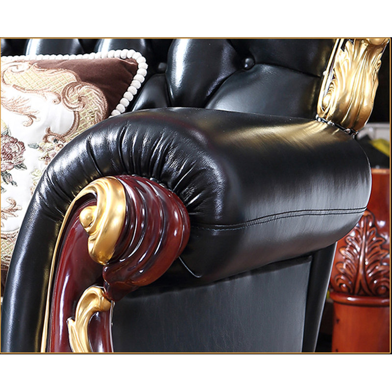 Romero Solid Wood American Sofa 92.52'' Genuine Leather Rolled Arm Sofa ...