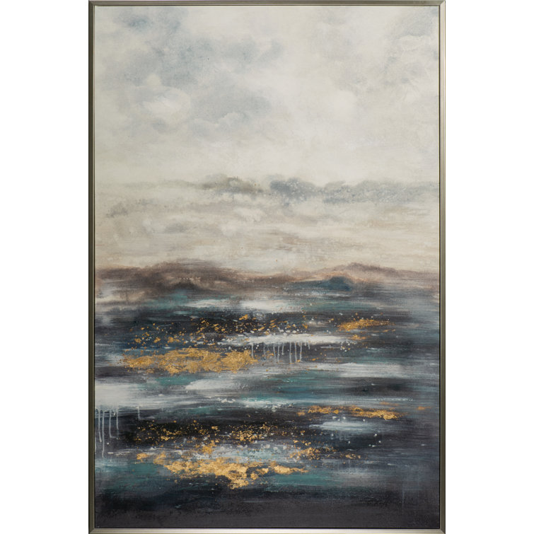 Ivy Bronx Horizon in Gold Shimmer - Floater Frame Painting on Canvas ...