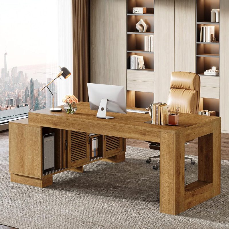 Millwood Pines 74.8-Inch L Shaped Computer Desk with Storage Cabinets ...