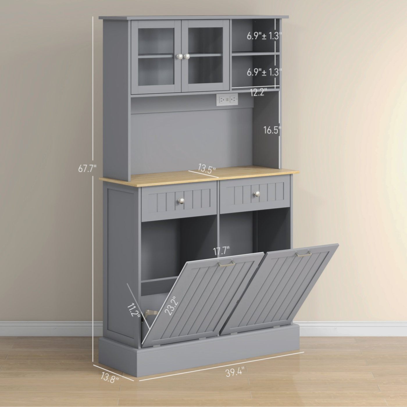 Lark Manor™ 68" Kitchen Pantry Storage Cabinet With Charging Station ...