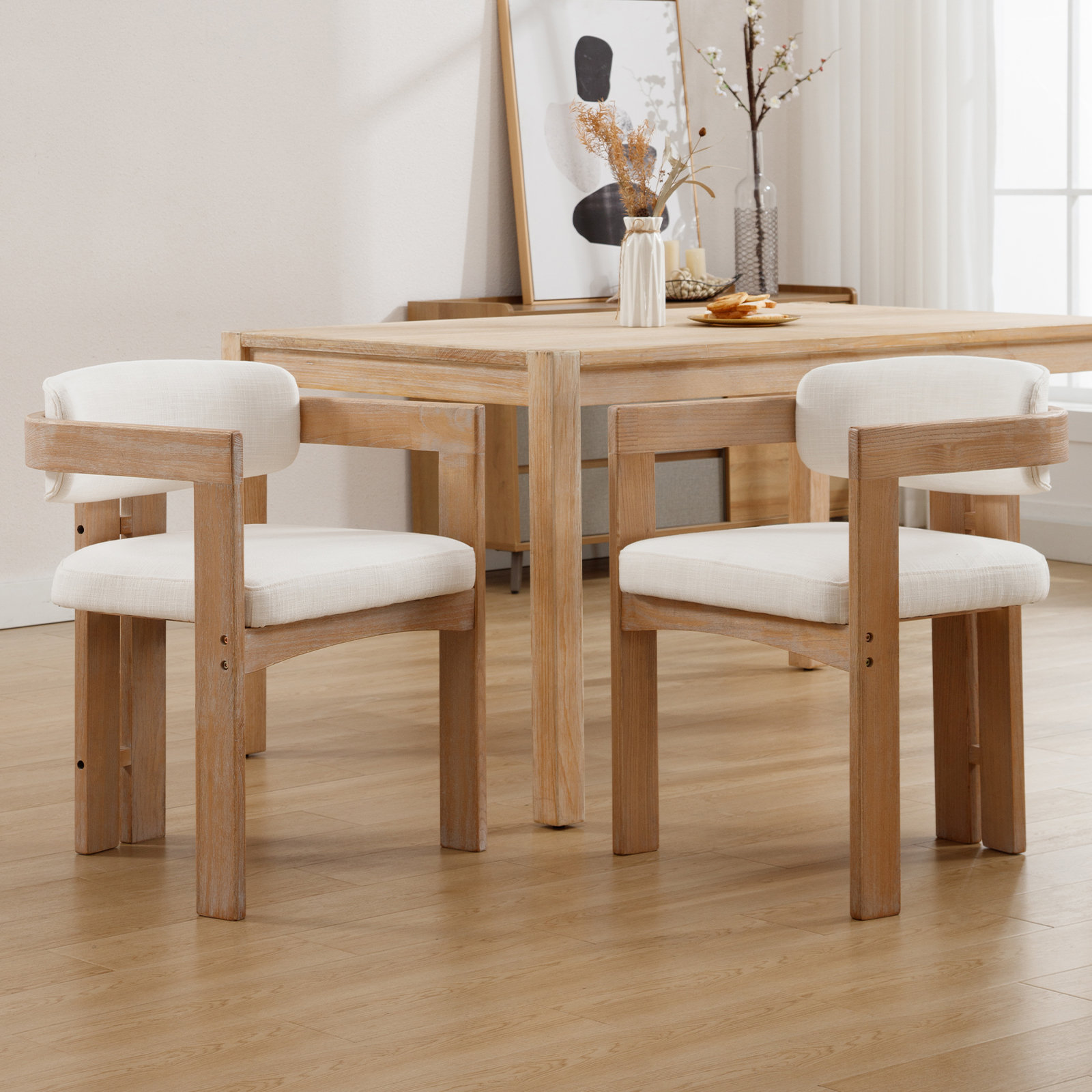 Ivy Bronx Farmhouse Dining Chairs Upholstered Kitchen Chair Wooden ...