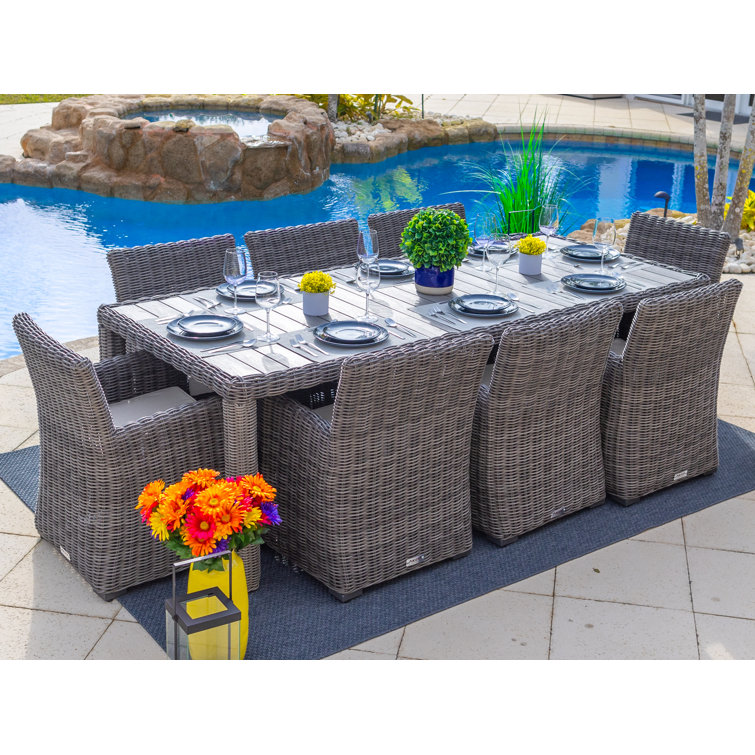 AKOYA Outdoor Essentials Malmo 9 Piece Outdoor Dining Table Set In Gray ...