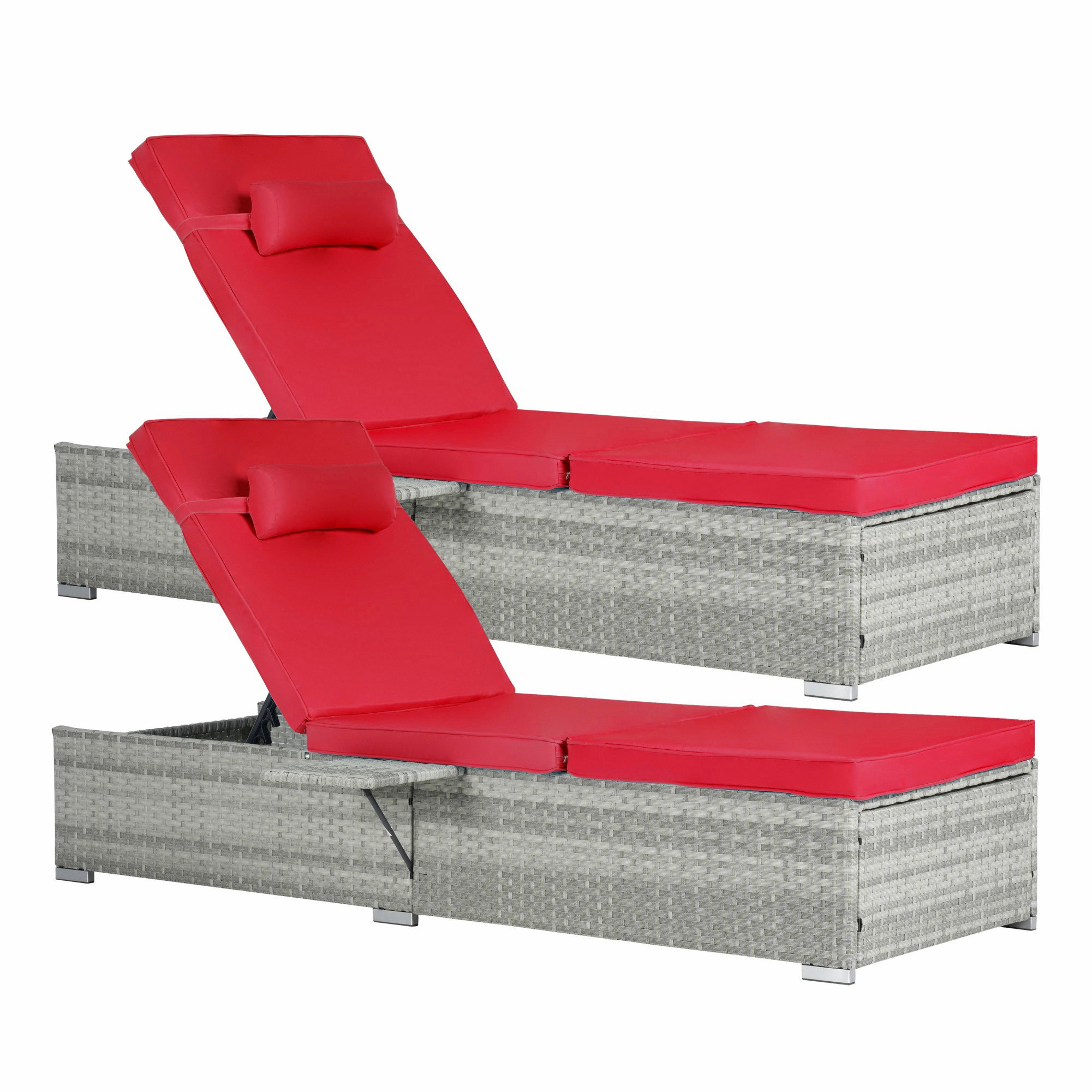 Ivy Bronx Two Pieces Outdoor Chaise Lounges With Cushion And Adjustable ...