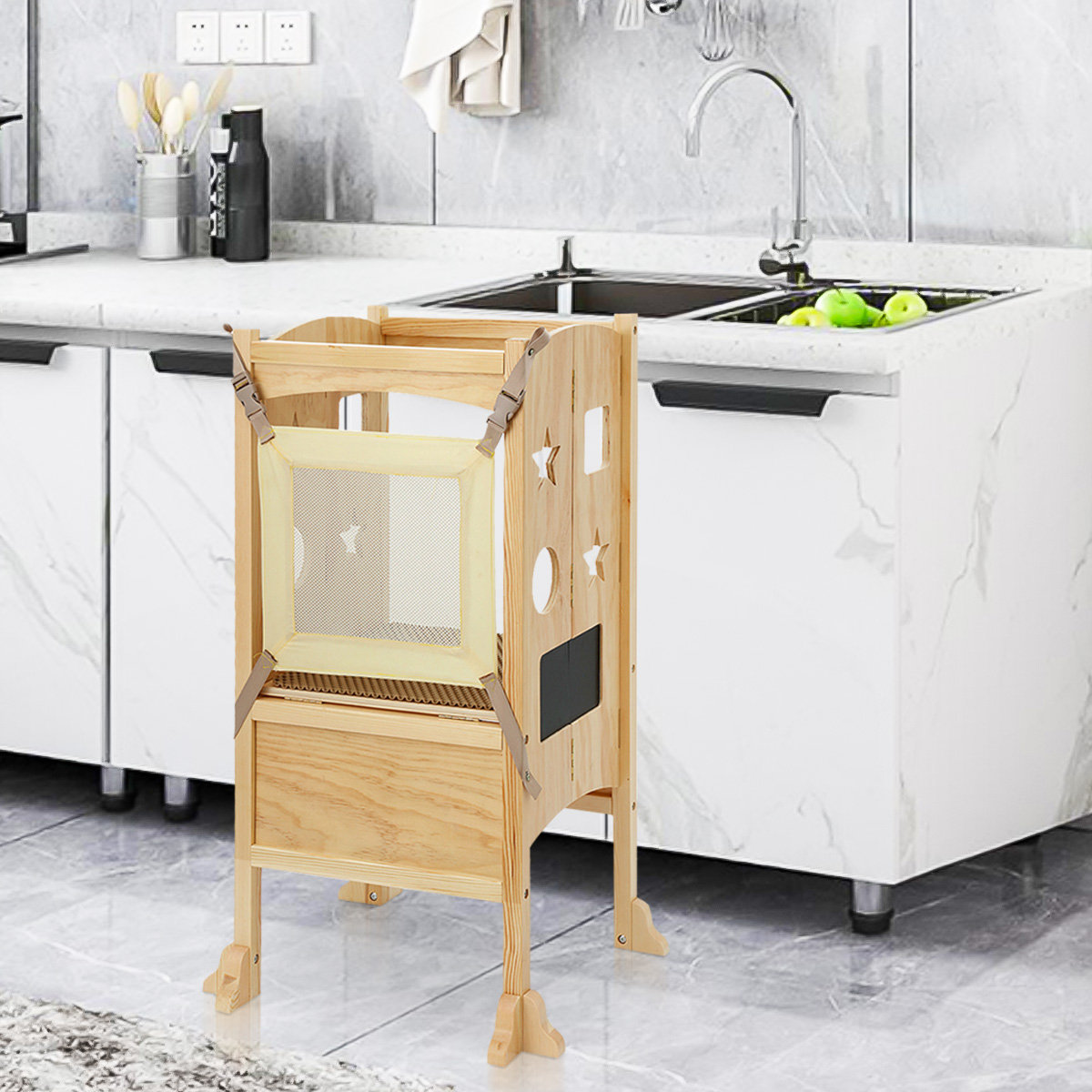 Red Barrel Studio® Lochland Kids Foldable Kitchen Wood Step Stool Big ...