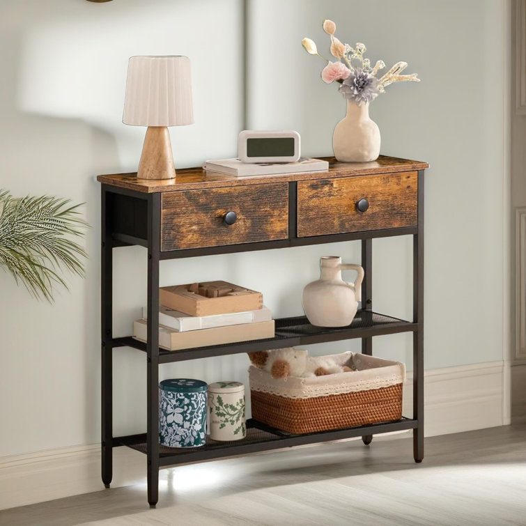 Latitude Run 75cm 3 Tier Rustic Console Table with Storage Drawers ...