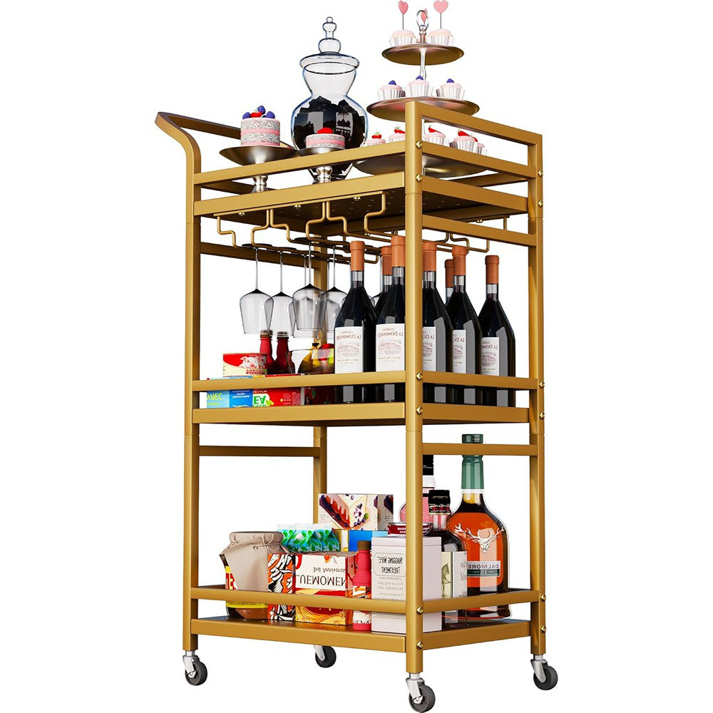 Rebrilliant Bar Cart,Gold Bar Cart,Home Bar Serving Carts,3-Tier ...