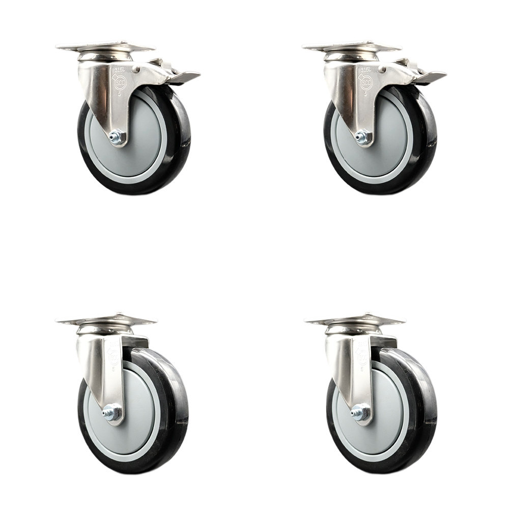 Service Caster 316SS Polyurethane Wheel Swivel Top Plate Caster Set 2 ...