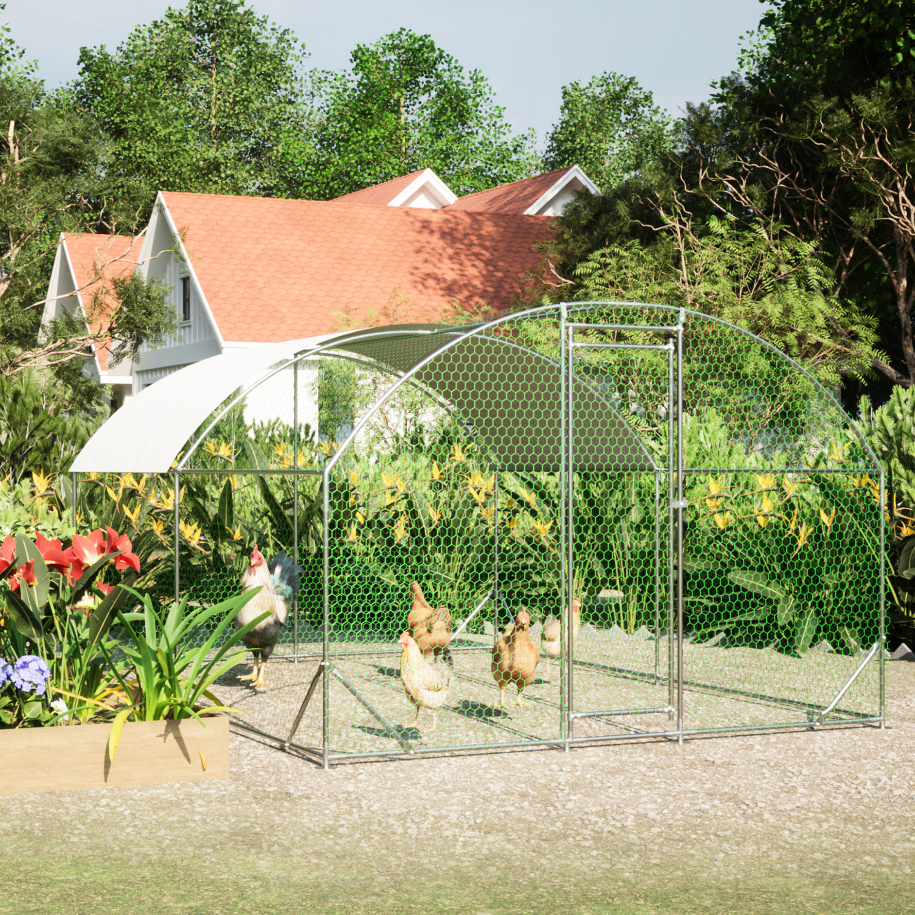 17 Stories Large Chicken Run With Cover, Waterproof & , Walk-In Cage ...