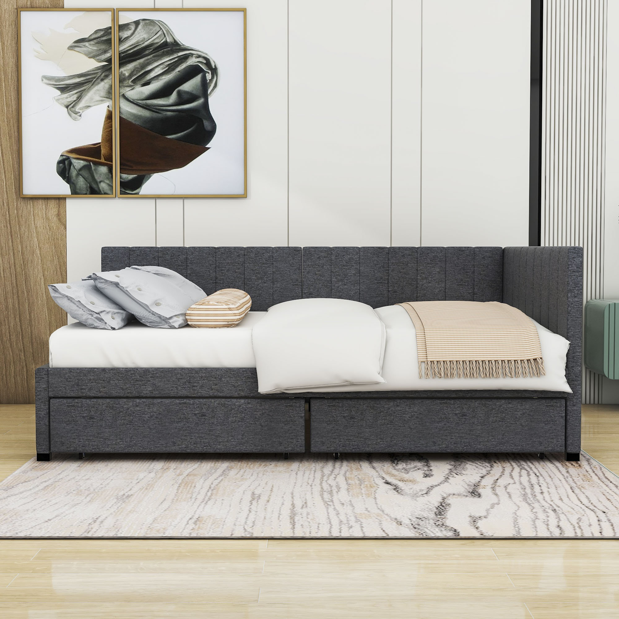 Latitude Run® Naoyuki Full Size Linen Daybed with 2 Drawers | Wayfair