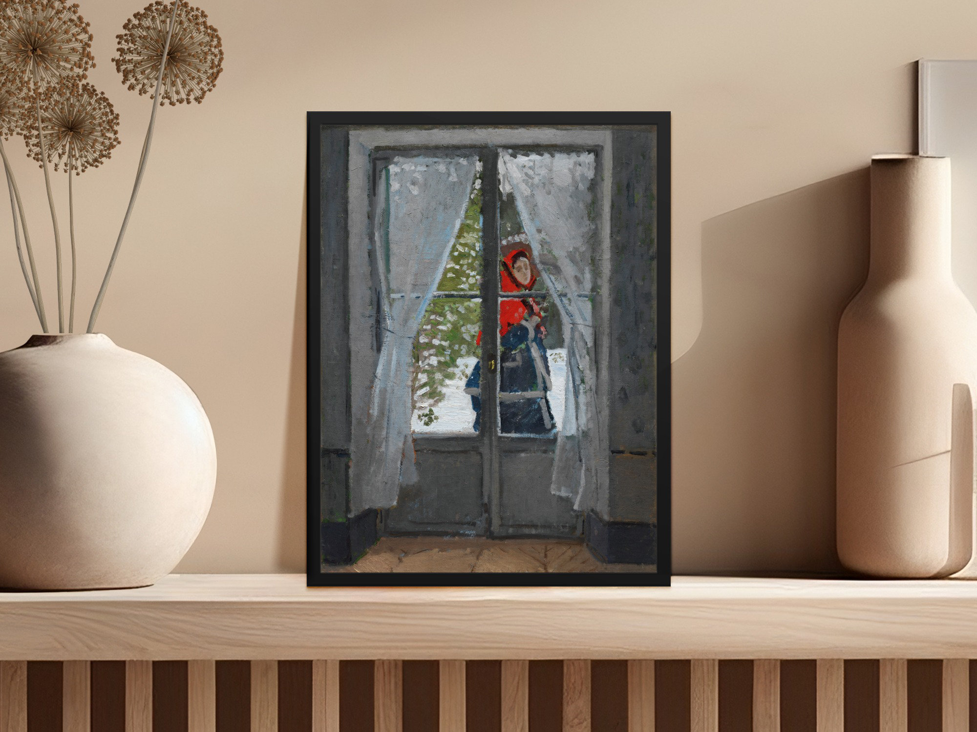 Lark Manor Woman Figures at Window View Painting Style Framed Poster ...