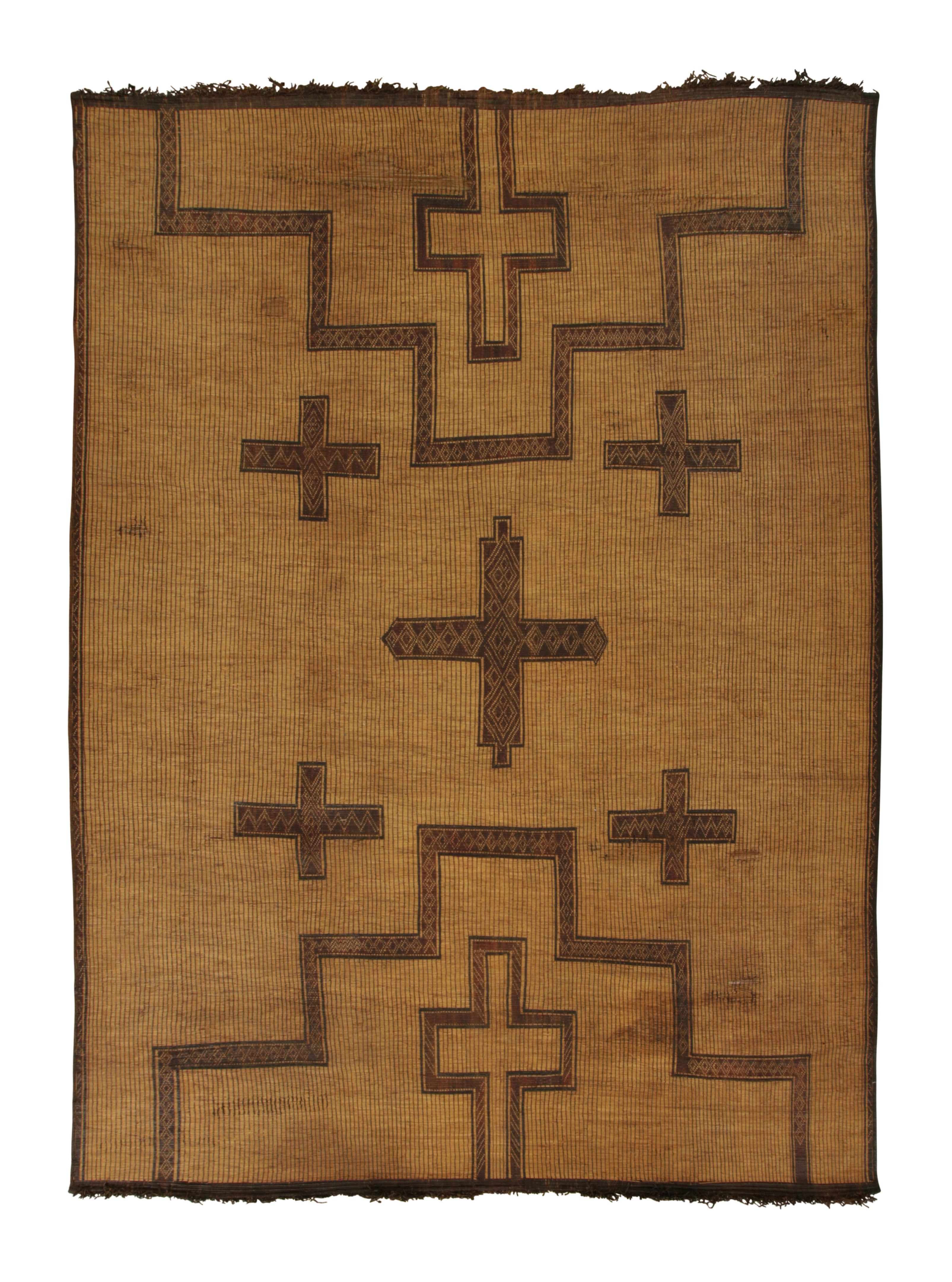 Rug & Kilim Vintage Tuareg Mat, Gold-Brown Tribal Geometric Patterns ...