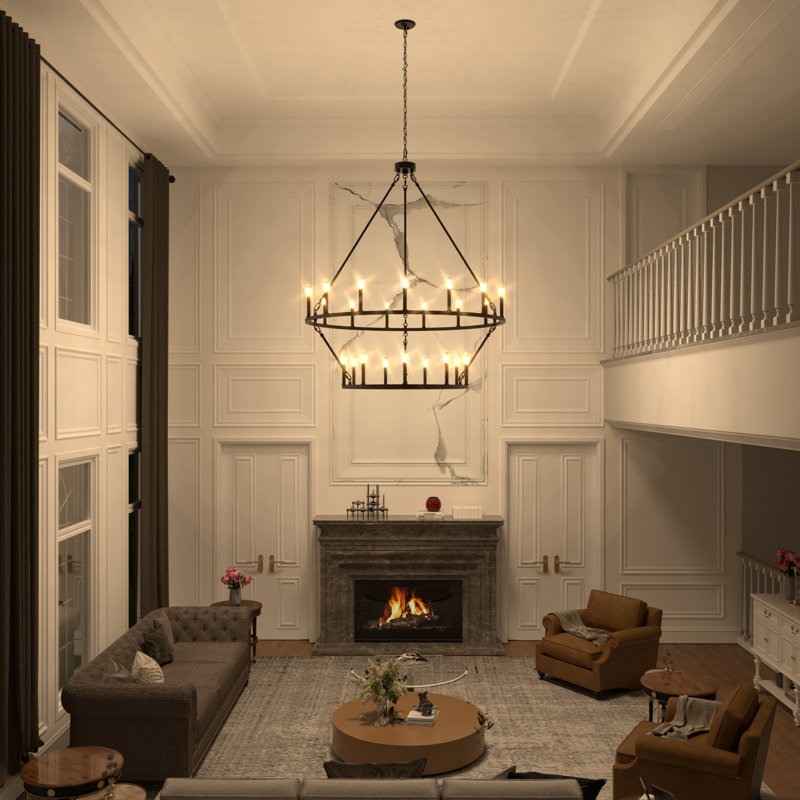 Lark Manor™ Avalee 24 - Light Living Room Dimmable Steel Wagon Wheel ...