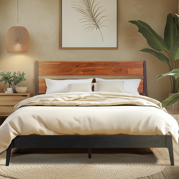 Acacia Callisto Solid Wood Bed Frame with Headboard, 800 lbs Capacity ...