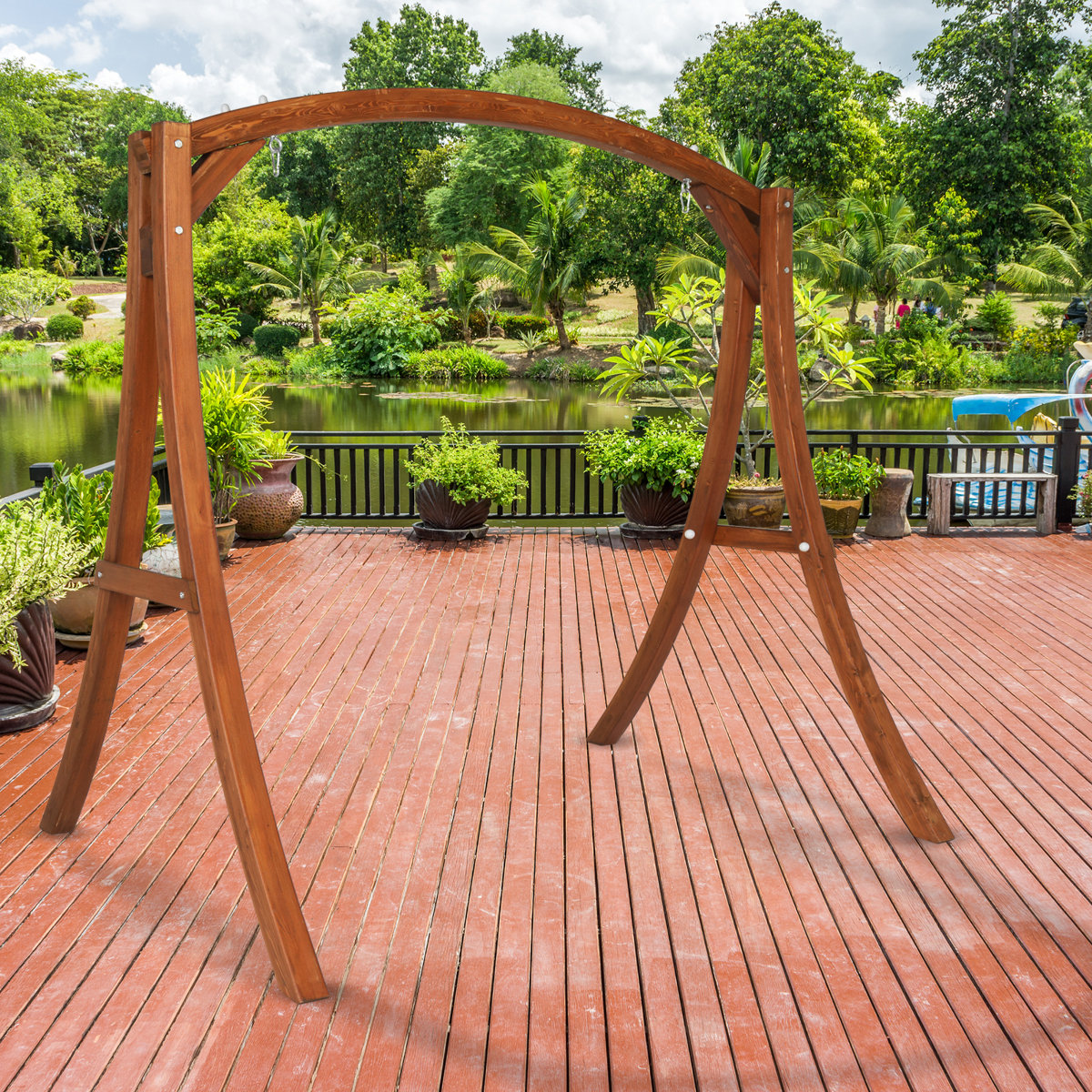 Lark Manor™ Kupang Solid Wood Porch Swing Stand & Reviews | Wayfair