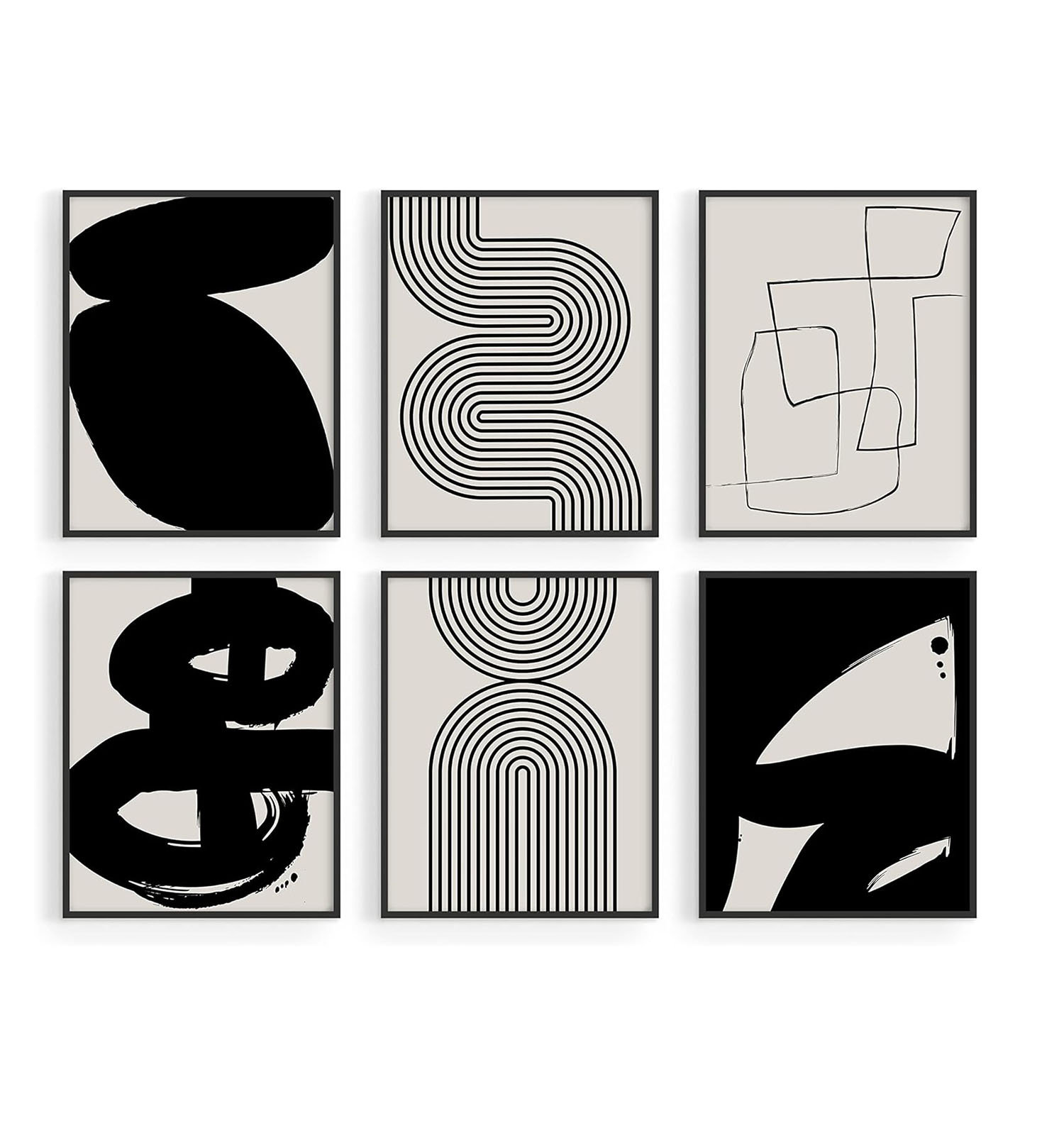George Oliver Black Abstract Painting Aesthetic,Set Of 6, Modern ...