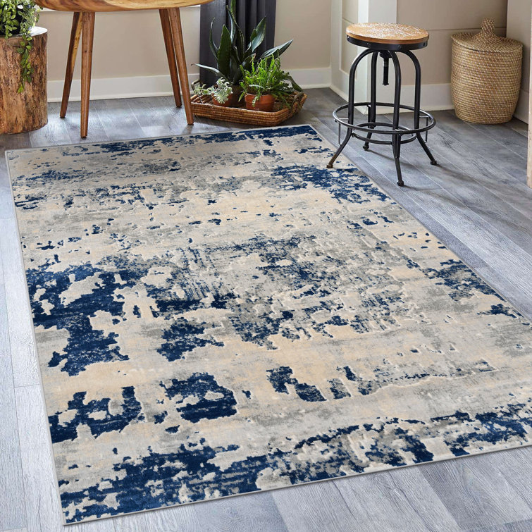 17 Stories Abstract Blue/Beige Area Rug | Wayfair