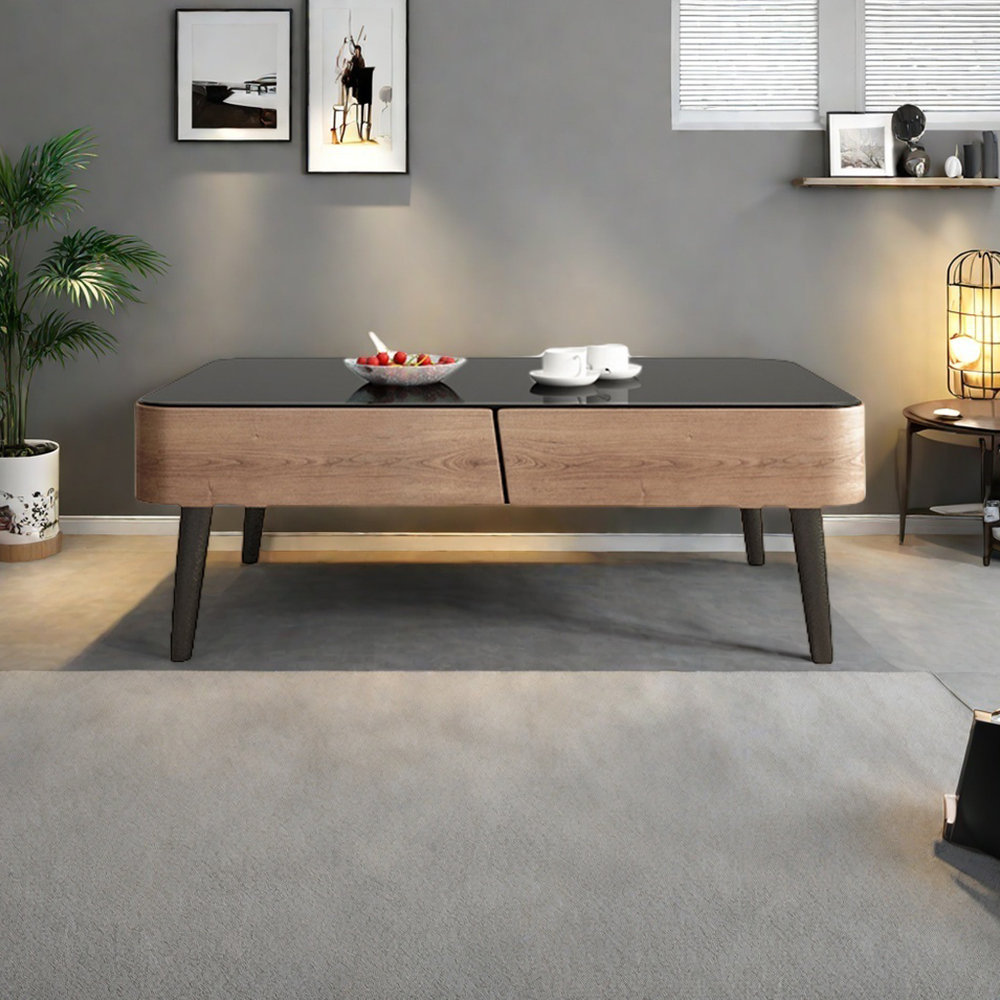 Trentastic Trails Modern minimalist coffee table with black glass | Wayfair