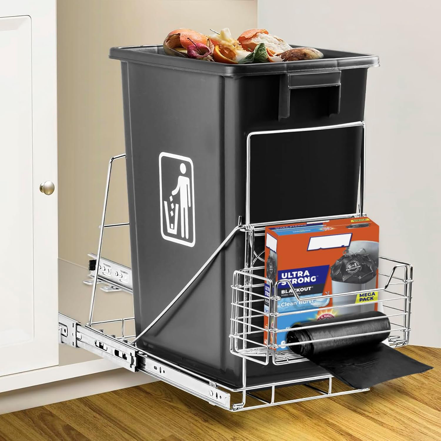 yitesiUSA Cabinet Trash Can Pull Out Kit With Removable Front Basket ...