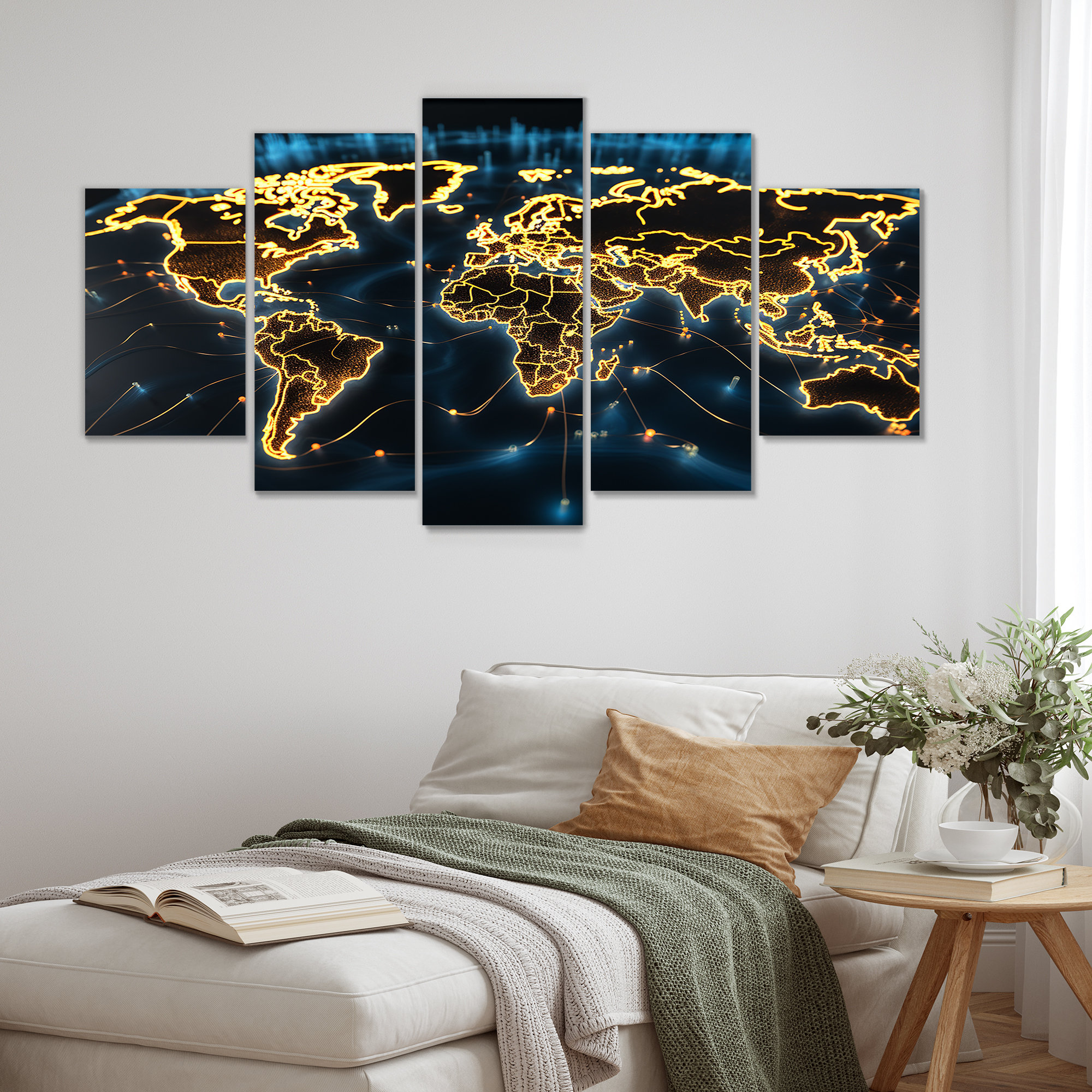 17 Stories Golden Radiant Map Of The World - World Map Wall Art Decor 5 ...