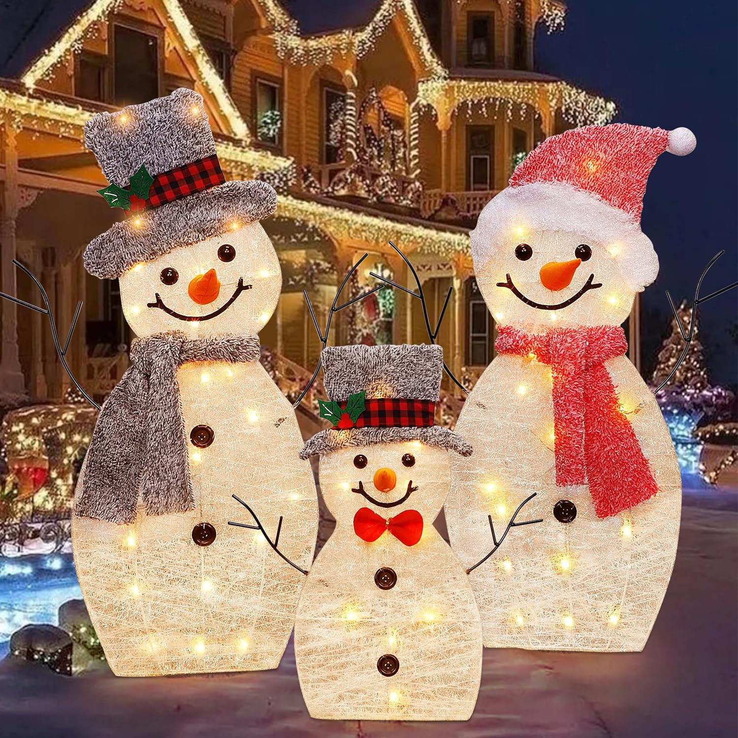 Darby Home Co Light Up Snowman Family, Pre-Lit 60 Lights Christmas ...