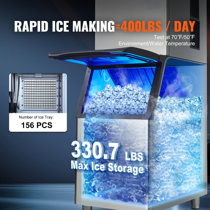 VEVOR 400 Lb. Daily Production Cube Clear Ice Freestanding Ice Maker ...