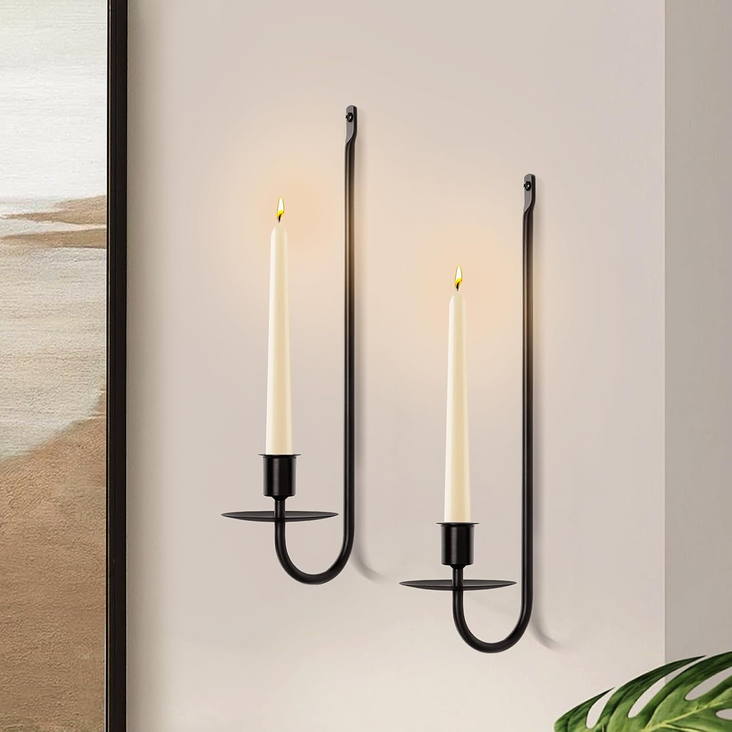 CHUANGWENYI Candle Sconces Set Of 2, Taper ,Pillar Wall Candle Holder, Black Wall Sconces Set Of ...