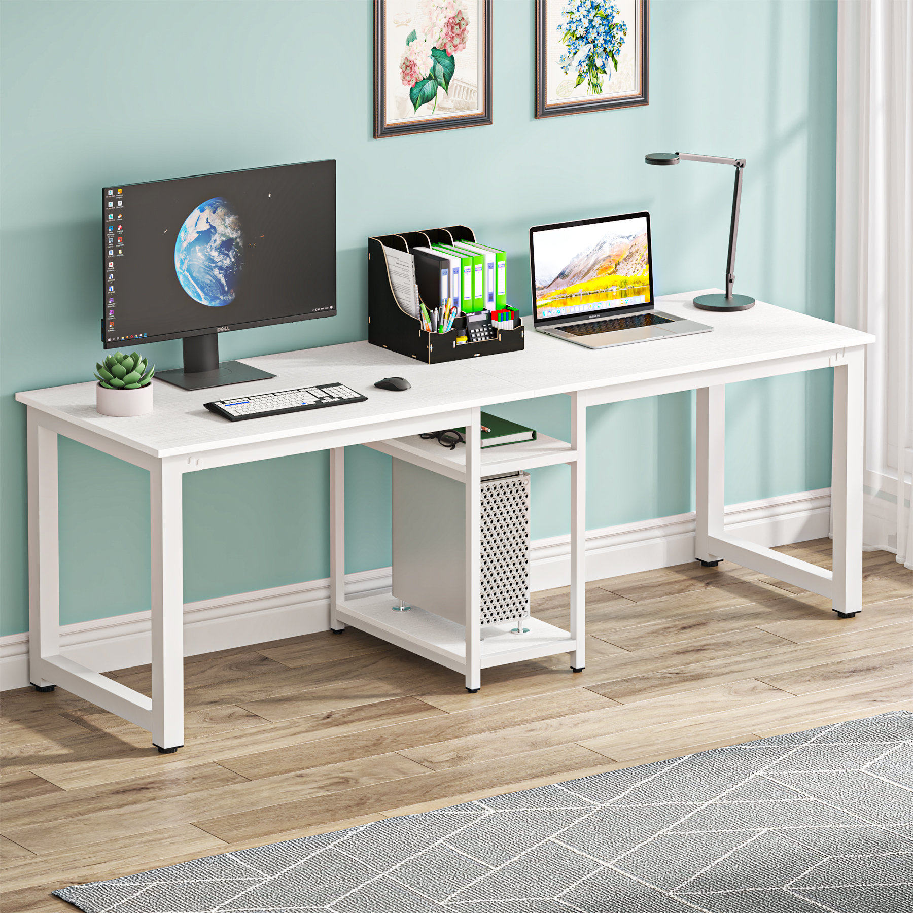 Inbox Zero Extra Long Double Desk & Reviews | Wayfair