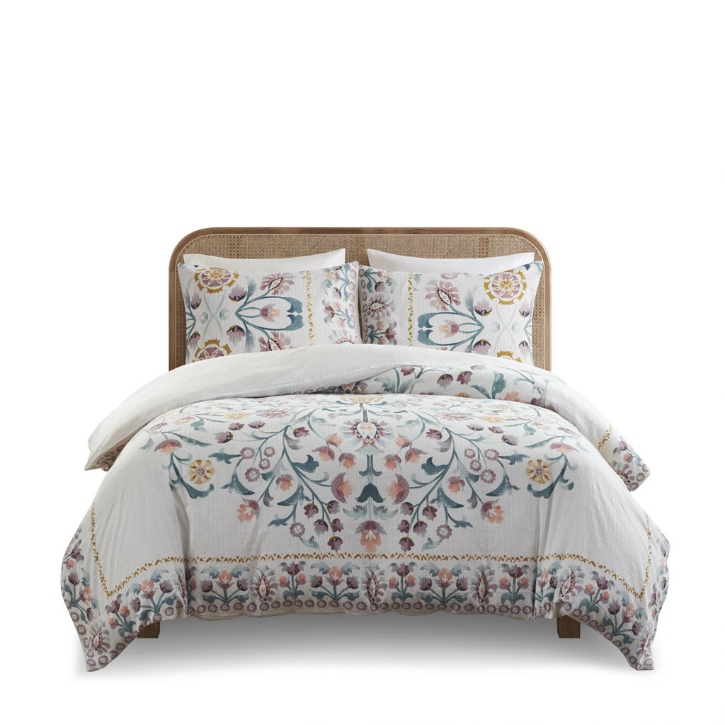 Gracie Mills Swanson Large Medallion Floral 3-Piece Duvet Cover Set ...