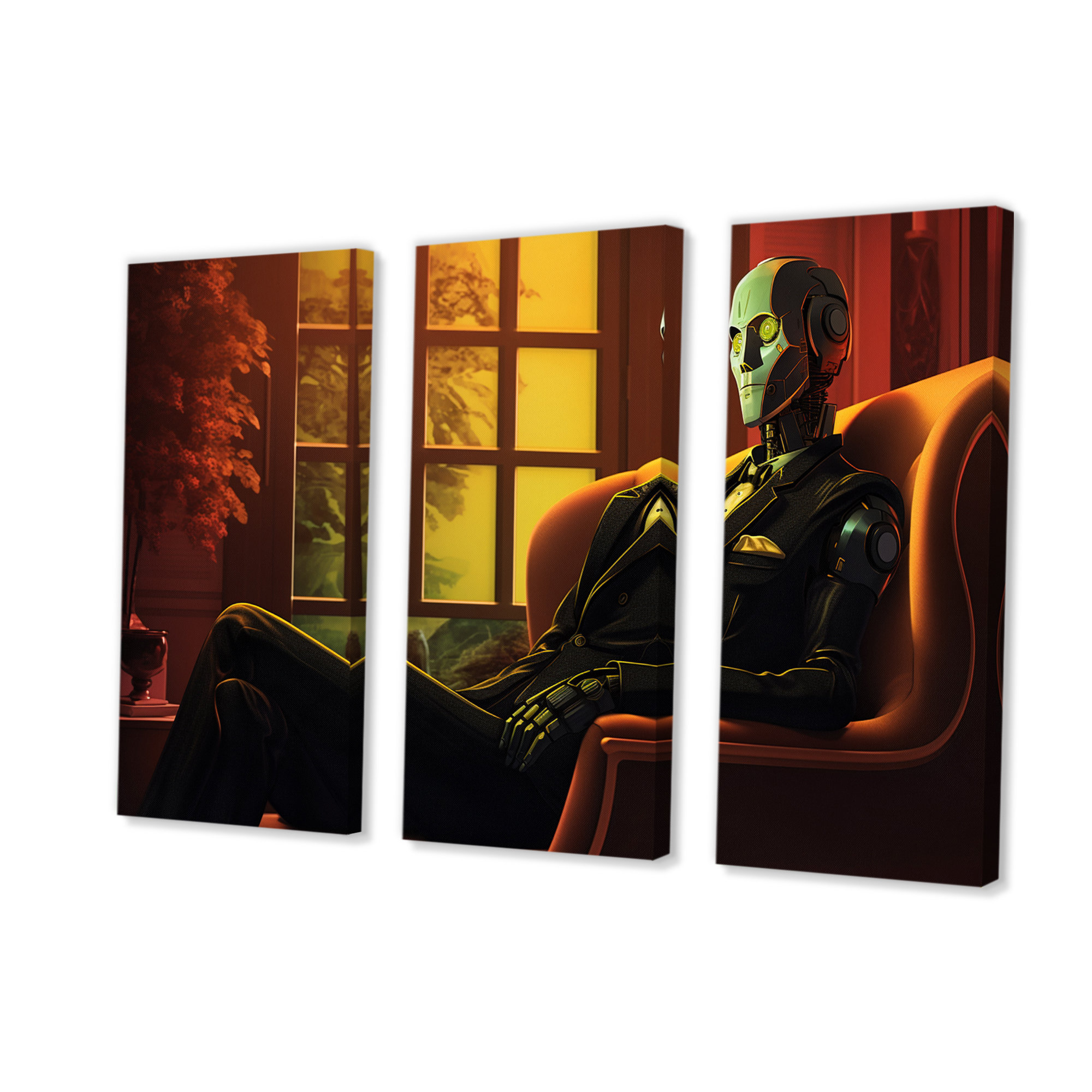 Design Art Stylish Humanoid Android Sitting On Couch VI - Robot Canvas ...