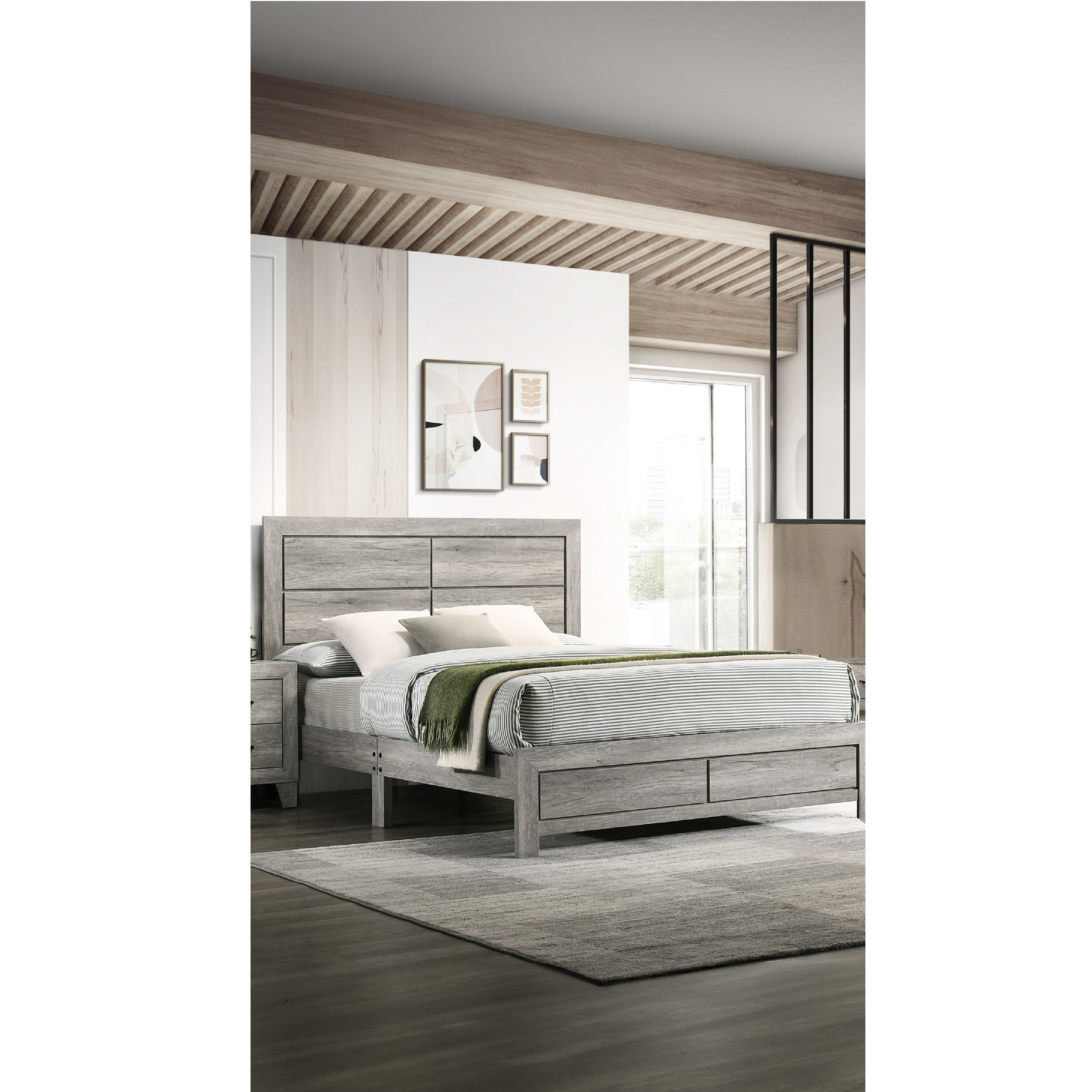 Latitude Run® Gray Wood Grain Bed In Contemporary Style, Platform Bed ...