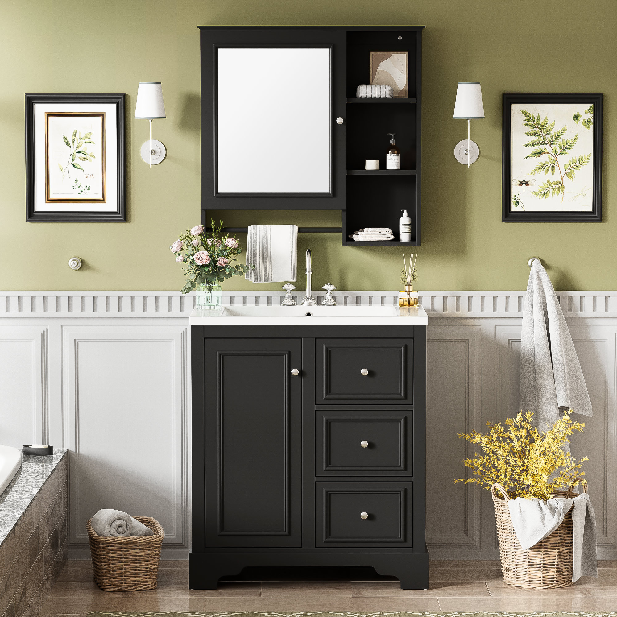 Windoom Color 29.96'' Single Bathroom Vanity with Ceramic Top with ...