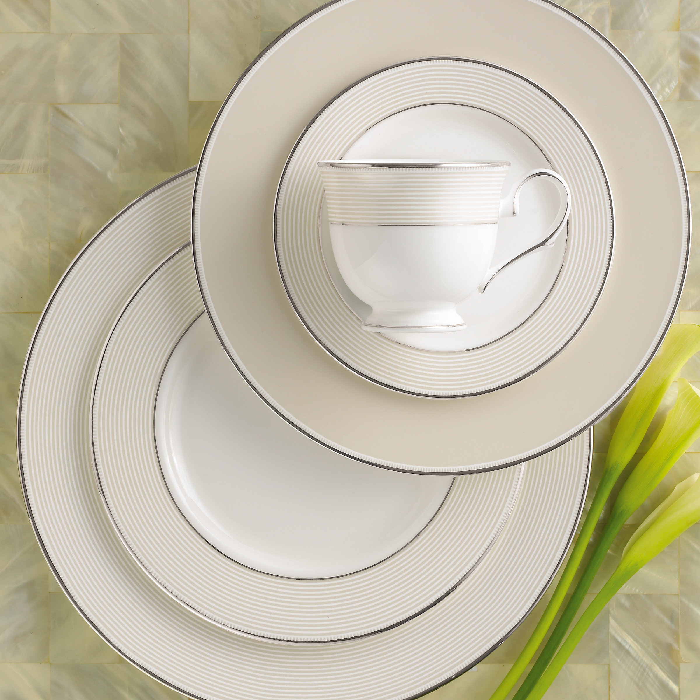 Lenox Opal Innocence Stripe Bone China 5 Piece Place Setting, Service ...