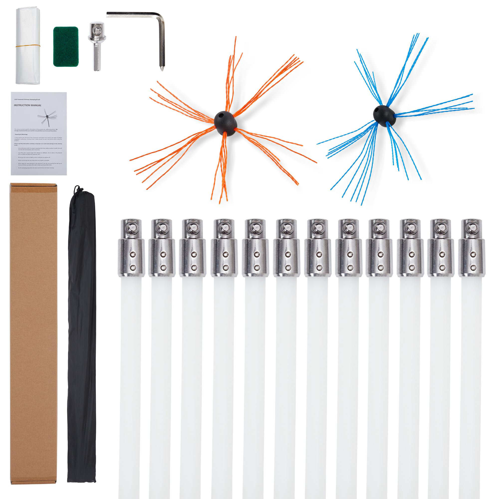 ZACOO 34 Feet Chimney Brush, Rotary Chimney Cleaning System Driven By ...