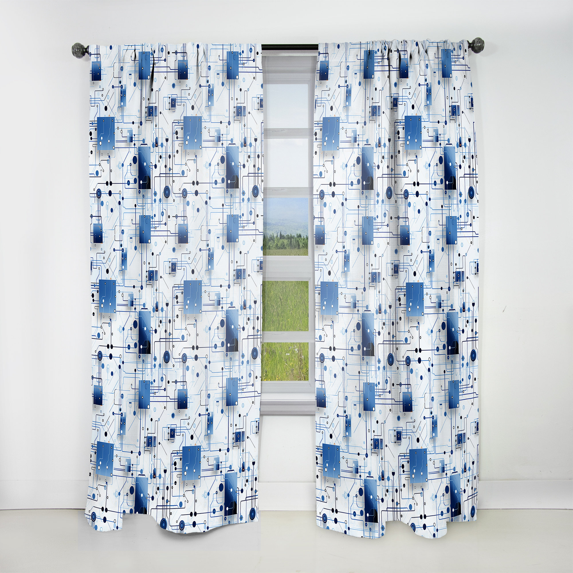 Design Art Industrial Blue Matrix Geometric Pattern - Abstract Curtain ...