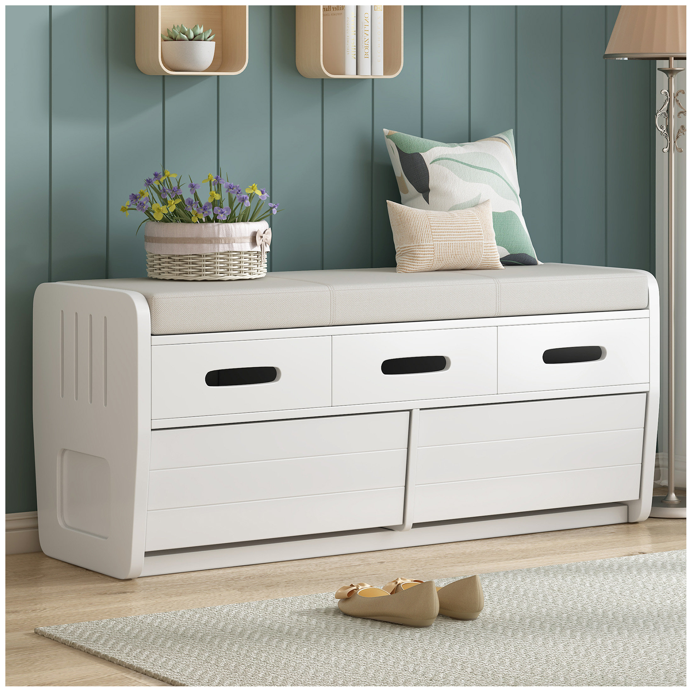 One Allium Way Rustic Storage Bench with 2 Drawers, Hidden Storage ...