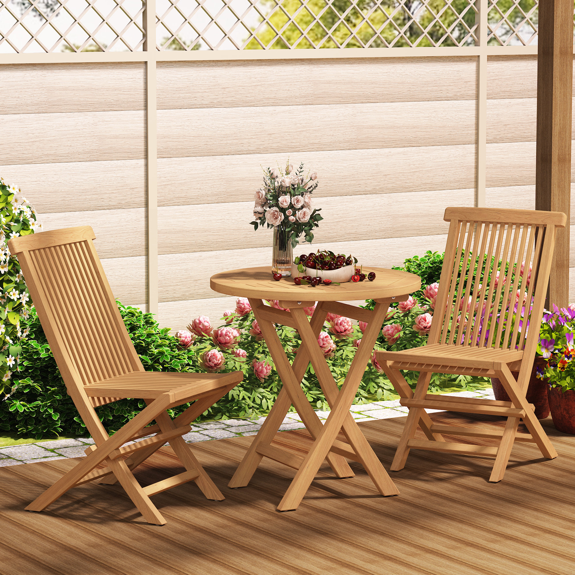 Lark Manor™ Foldable Teak 3-piece Set With Round Table | Wayfair