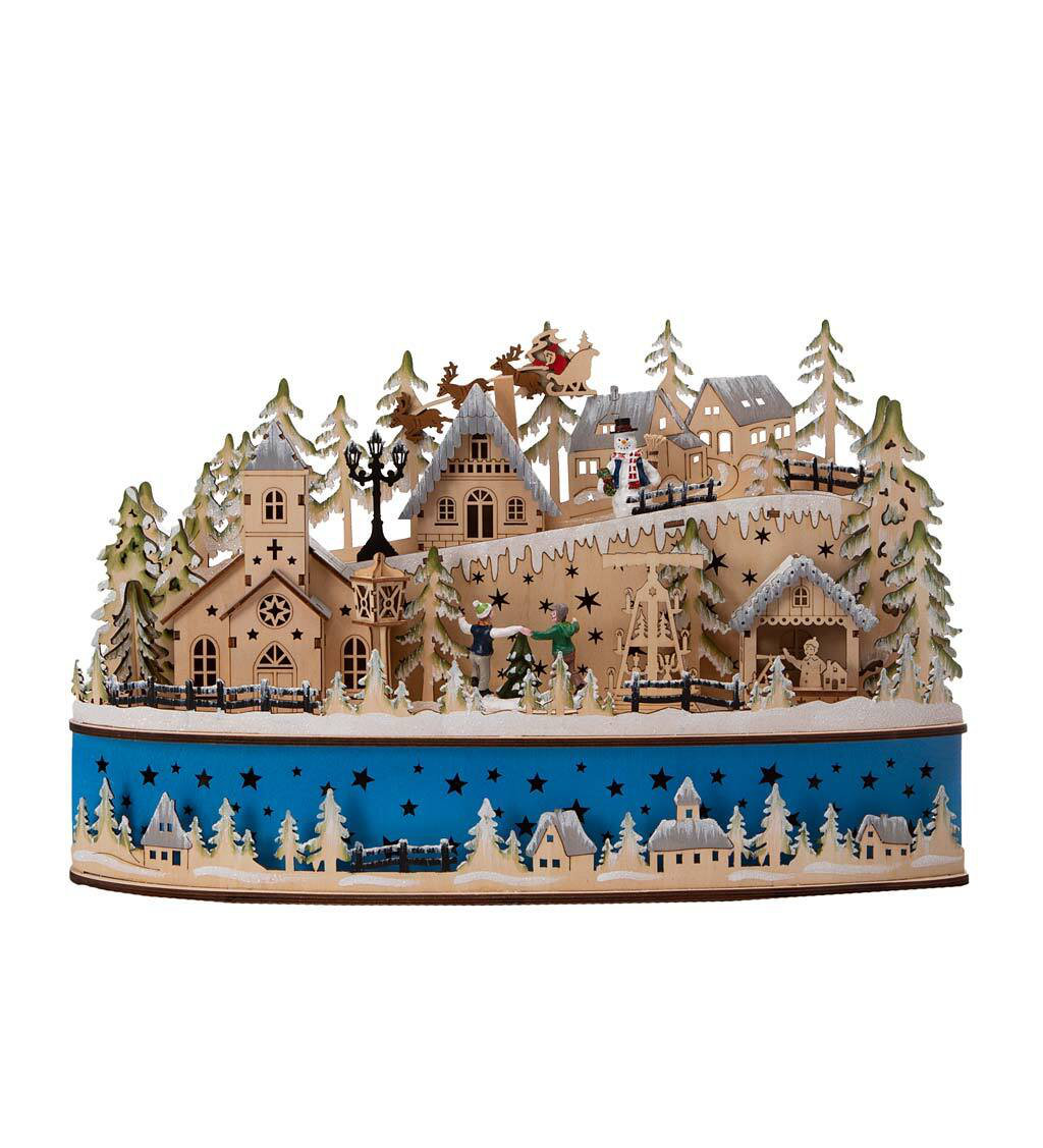 Wind & Weather Christmas Snow Town Lighted Holiday Tabletop Music Box ...