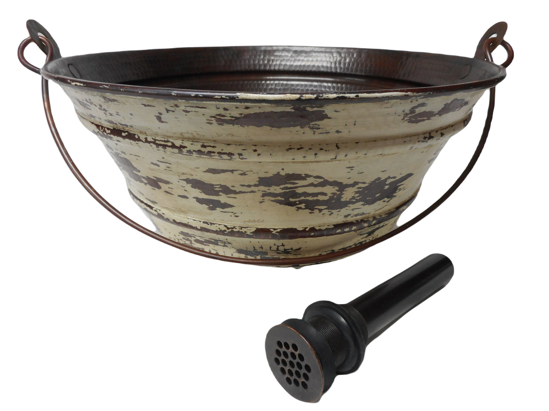 SimplyCopper 15" Round Copper Vessel Bucket Sink Antique White Exterior ...