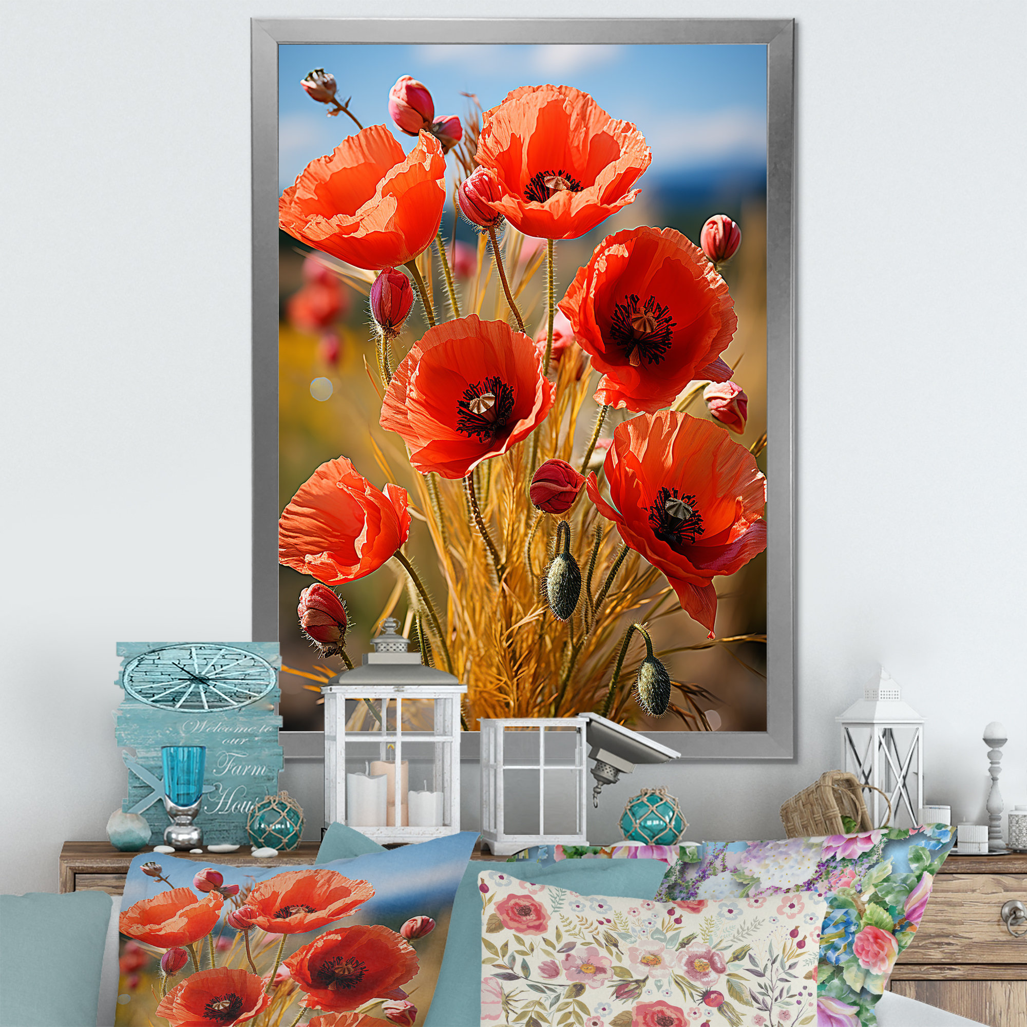 Wildon Home® Red Vibrant Poppy Meadow Cascade - Poppies Wall Art | Wayfair