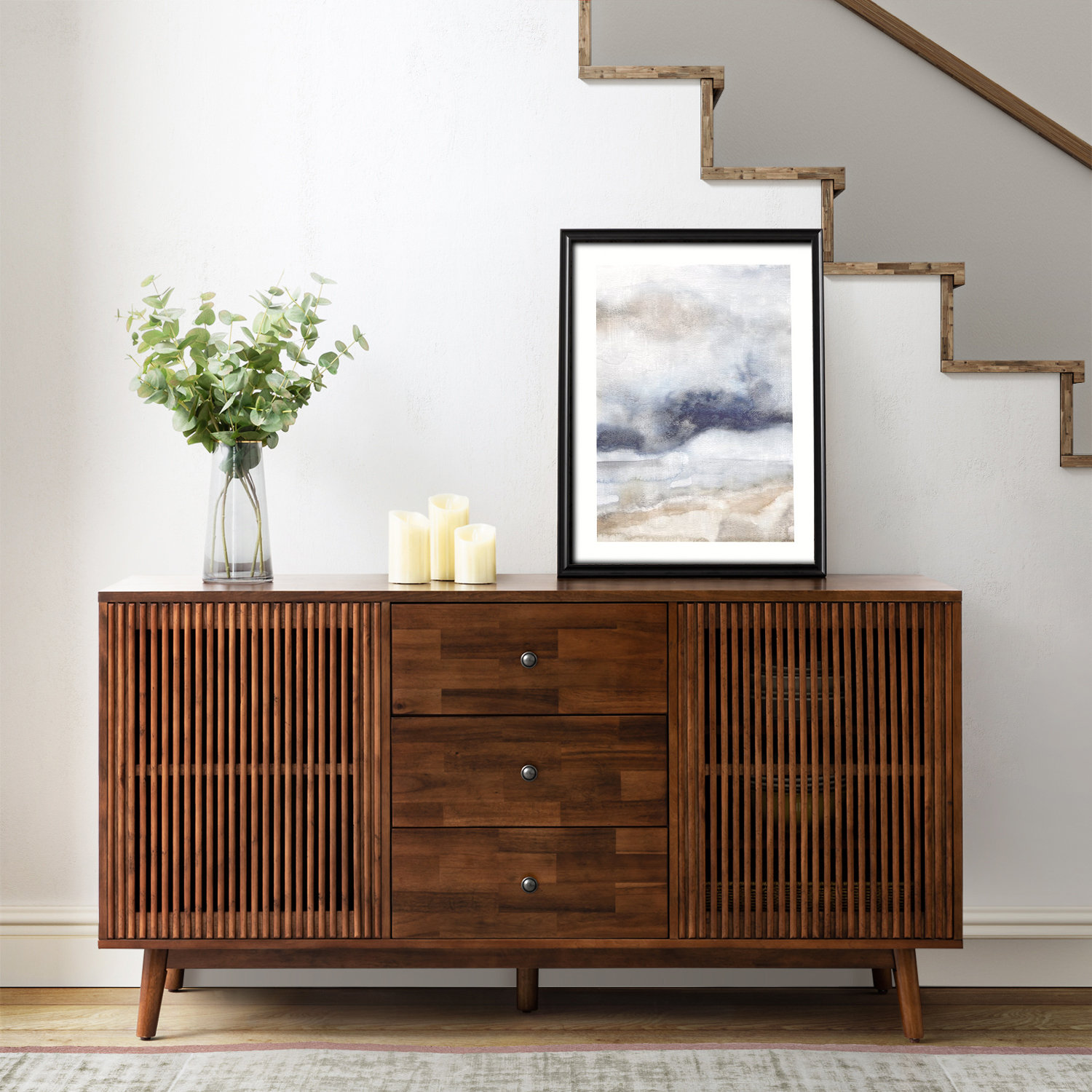 Wade Logan Arsula 58'' Wide 3 Drawer Sideboard with Slatted Doors ...