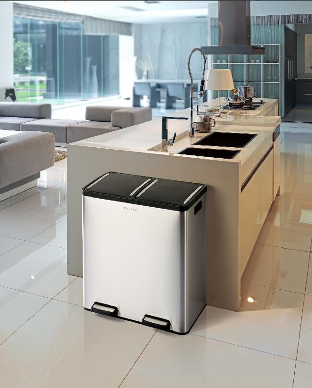 The Step N' Sort Steel 18.5 Gallon Step On Multi-Compartments Trash and ...