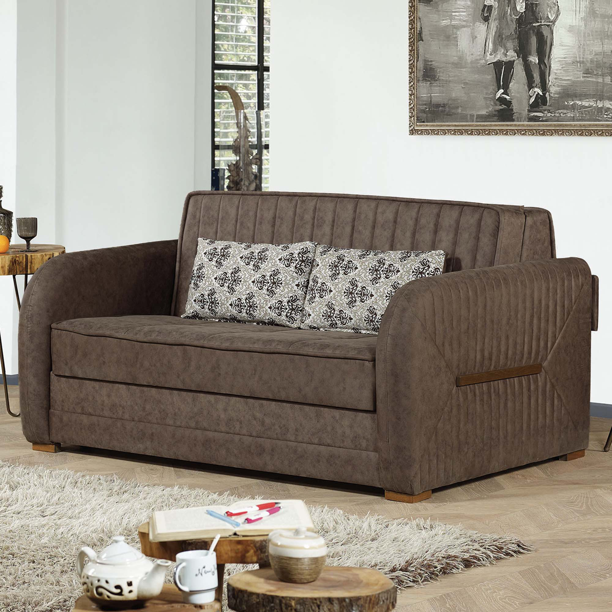 Hokku Designs Ferrel 67 in. Fabric Upholstered 2-Seater 3-in-1 Sleeper ...