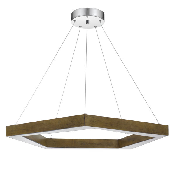 Benjara Zemy Pendant Light Fixture w LED Lights, Angled Wood, 30 Inch ...